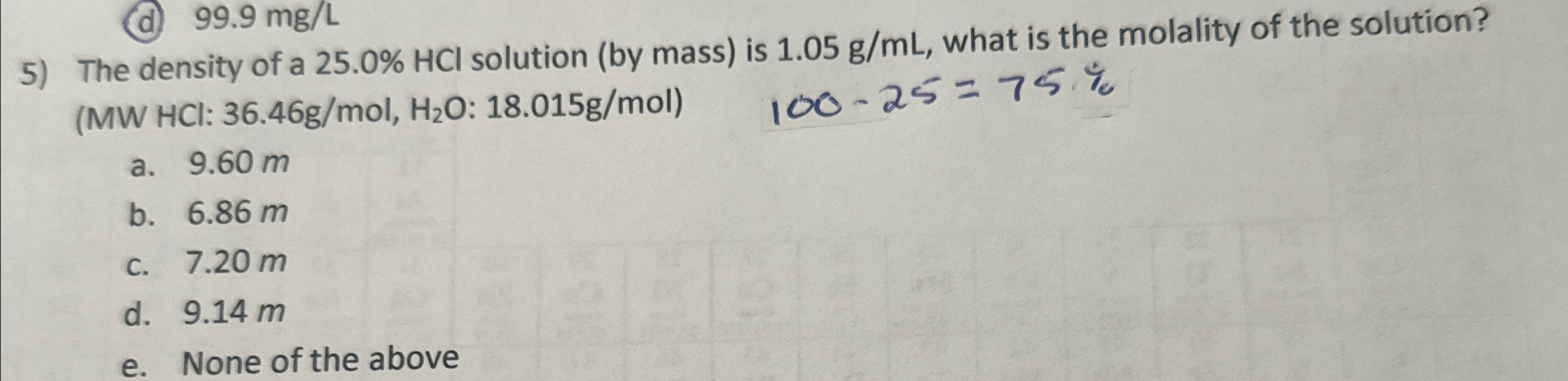 Solved The density of a 25.0%HCl ﻿solution (by mass) ﻿is | Chegg.com