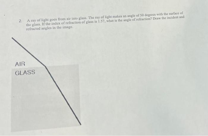 Solved 2. A ray of light goes from air into glass. The ray | Chegg.com