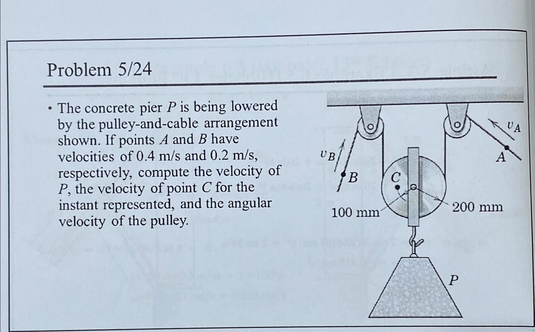 Solved Problem 5/24The concrete pier P ﻿is being lowered by | Chegg.com
