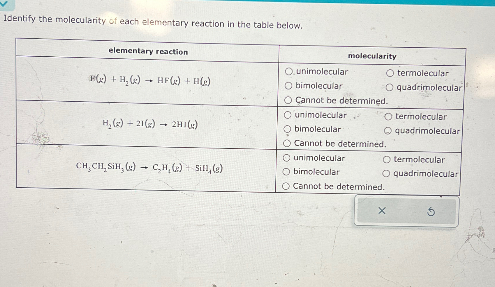 Solved Identify the molecularity of each elementary reaction | Chegg.com