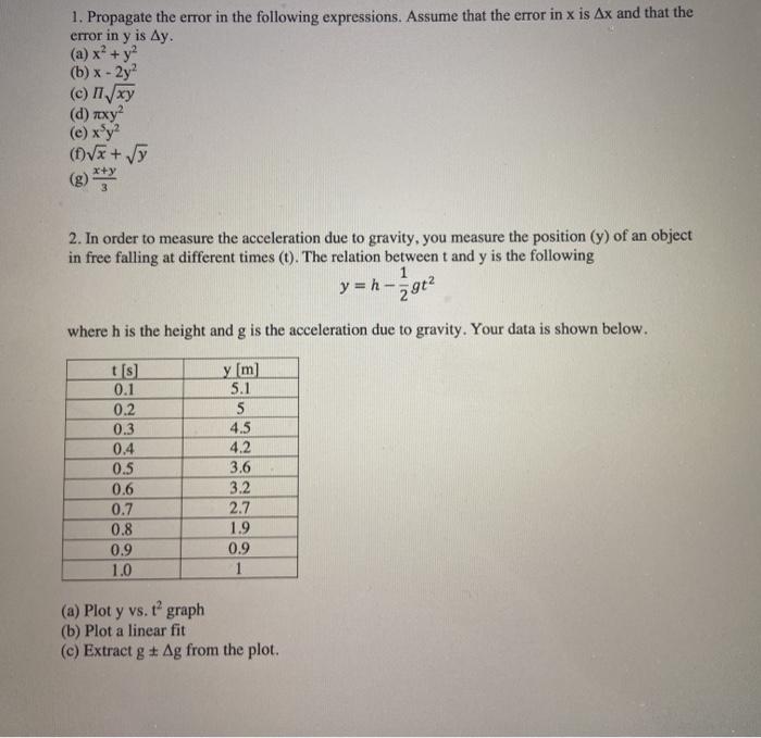 Solved 1. Propagate the error in the following expressions. | Chegg.com