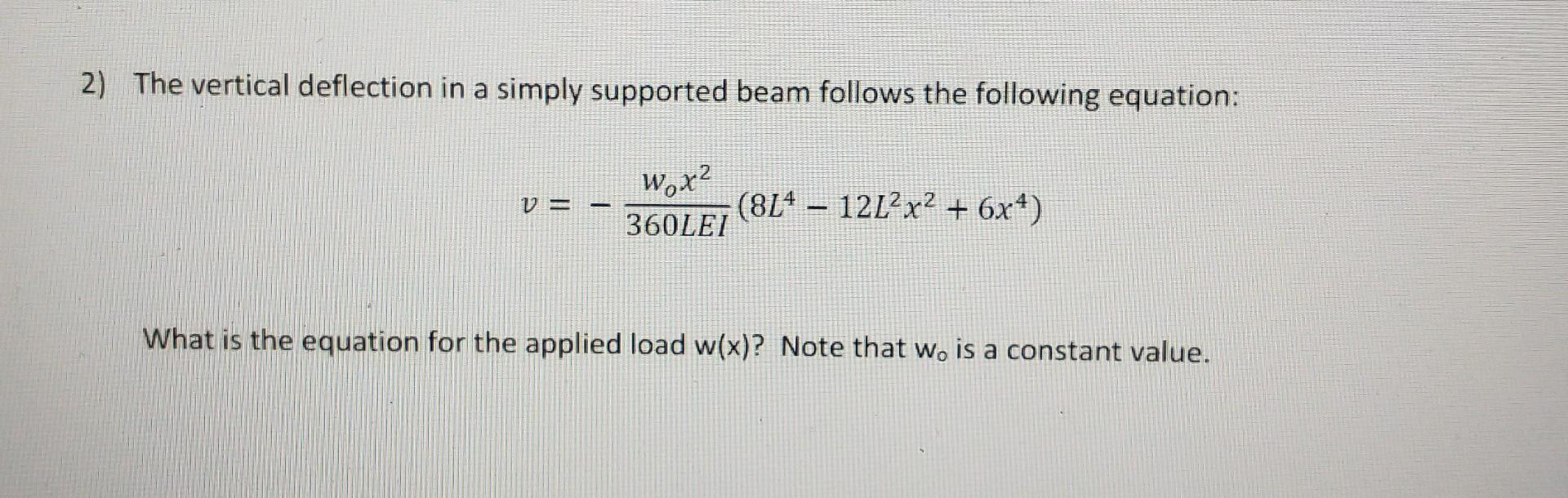 Solved 2) The vertical deflection in a simply supported beam | Chegg.com