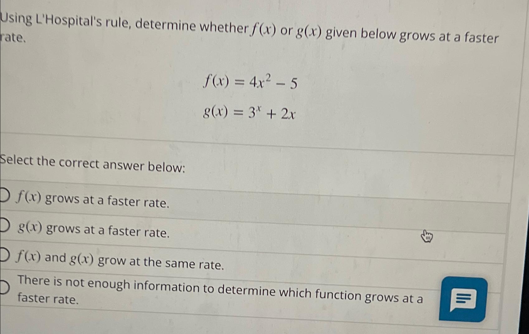 Solved Using L'Hospital's rule, determine whether f(x) ﻿or | Chegg.com