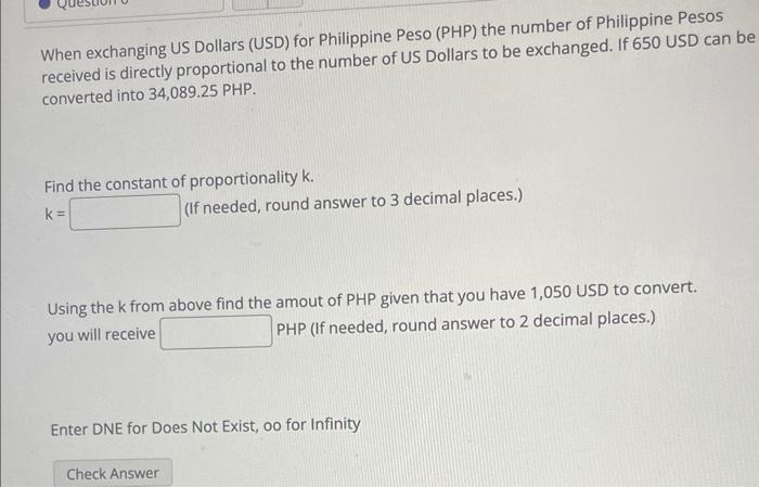 Solved When exchanging US Dollars (USD) for Philippine Peso | Chegg.com