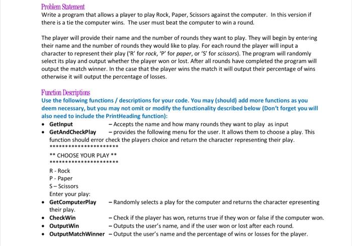 Solved Problem Statement Write a program that allows a | Chegg.com