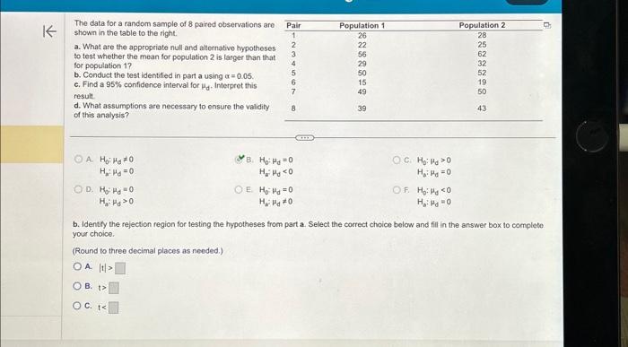 Solved The data for a random sample of 8 paired observations | Chegg.com