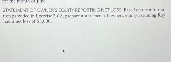 STATEMENT OF OWNER'S EQUITY REPORTING NET LOSS Based | Chegg.com