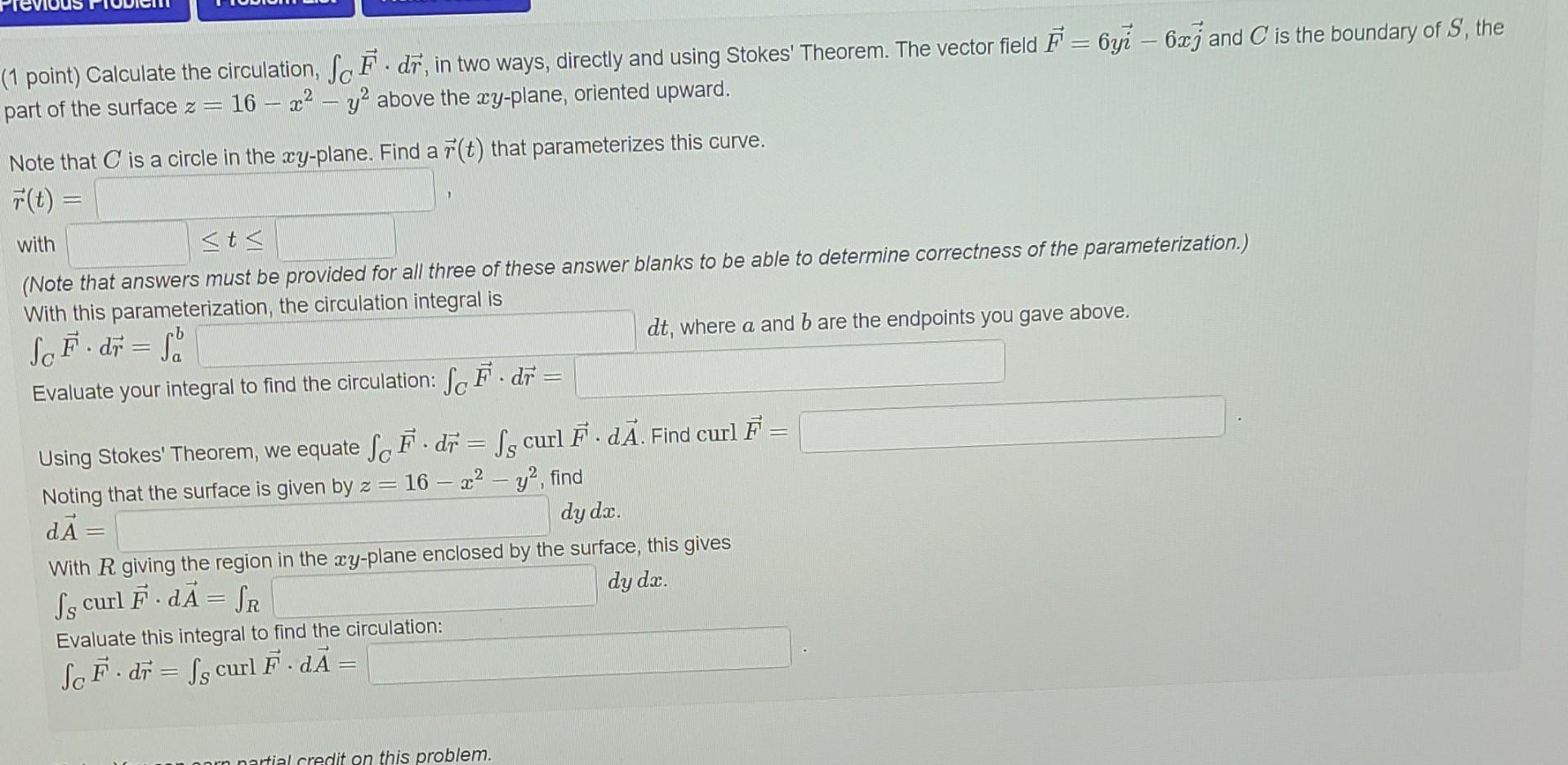 Solved (1 point) Calculate the circulation, Sc. dr, in two | Chegg.com