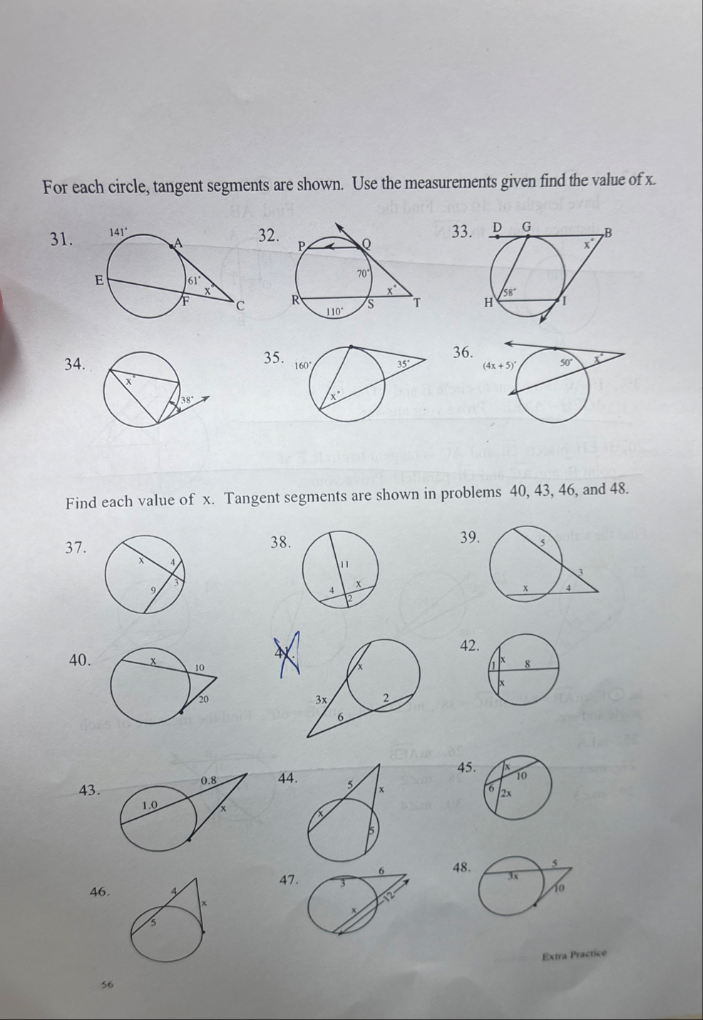 For each circle, tangent segments are shown. Use the | Chegg.com