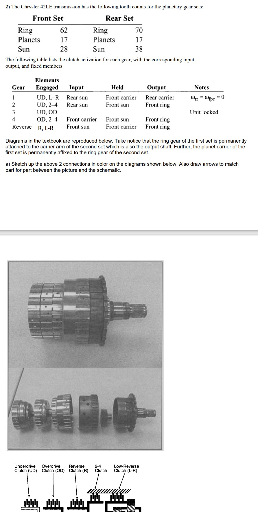 Solved The Chrysler 42LE transmission has the following | Chegg.com