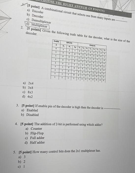 Solved 1. [5 point] A combinational circuit that selects one | Chegg.com