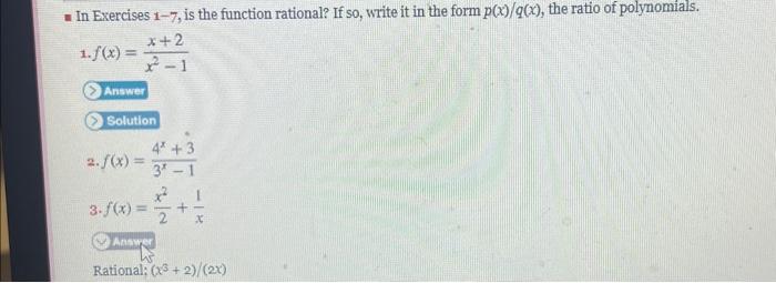 Solved In Exercises 1−7, is the function rational? If so, | Chegg.com