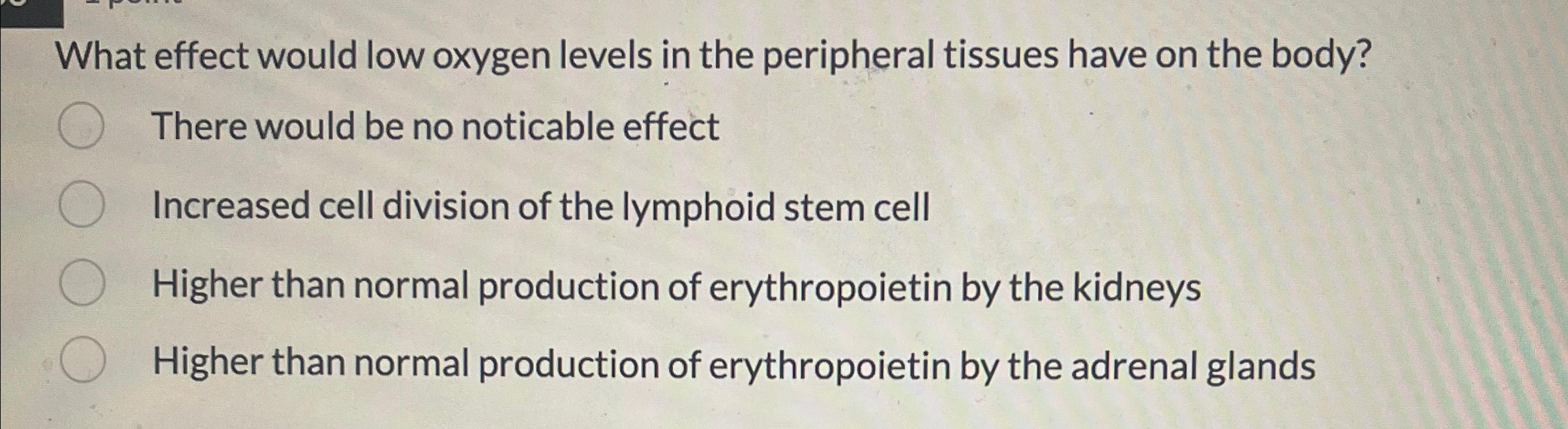 Solved What effect would low oxygen levels in the peripheral | Chegg.com