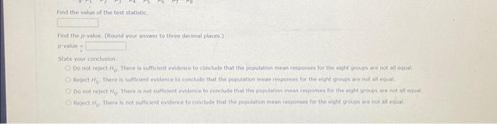 Solved Part of an ANOVA table involving 8 groups for a study | Chegg.com