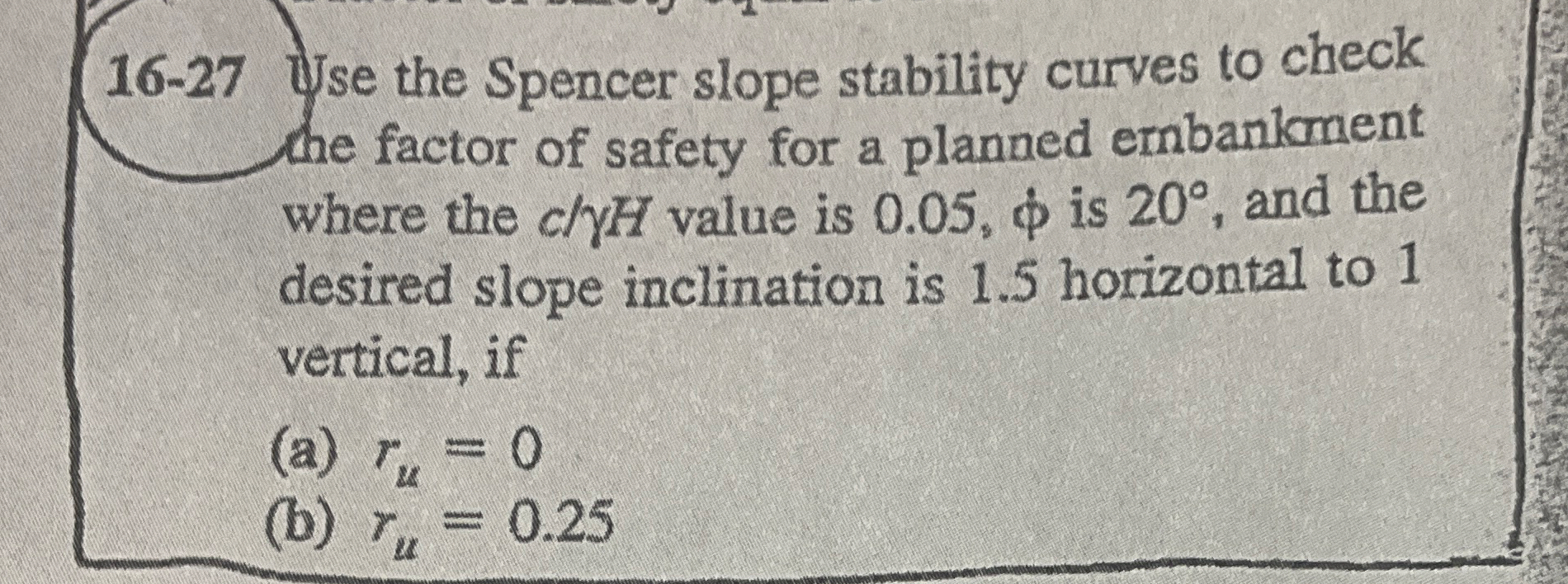 Solved 16-27 ﻿Use the Spencer slope stability curves to | Chegg.com