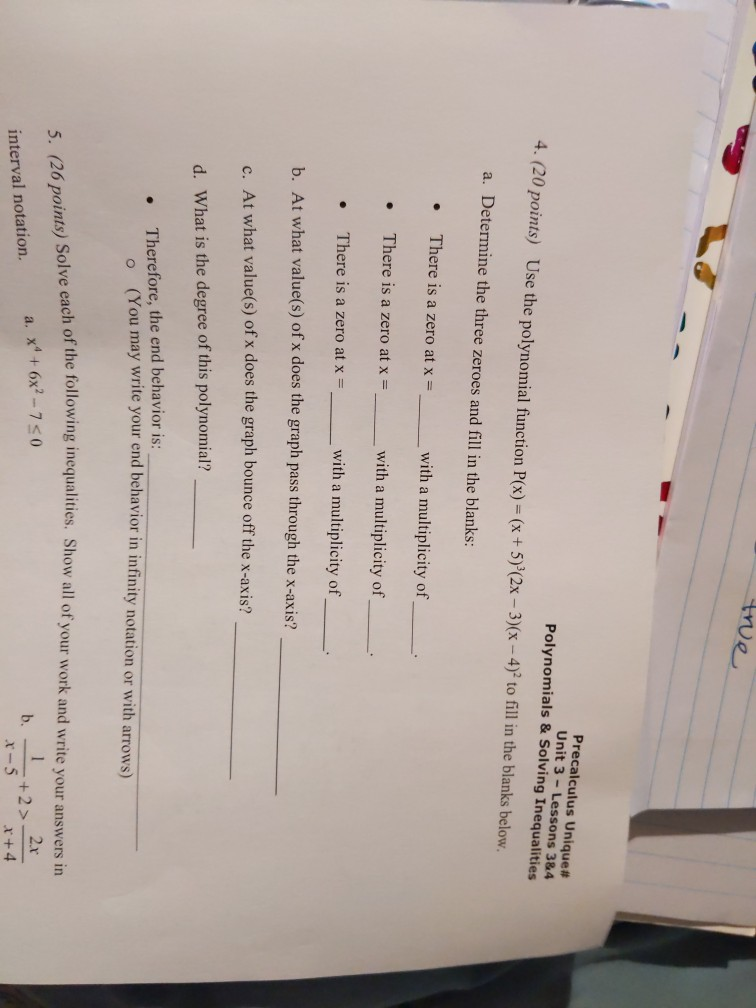 Solved true - Precalculus Unique# Unit 3 - Lessons 384 | Chegg.com