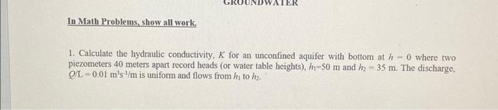 Solved In Math Problems, show all work. UNDWATER 1. | Chegg.com