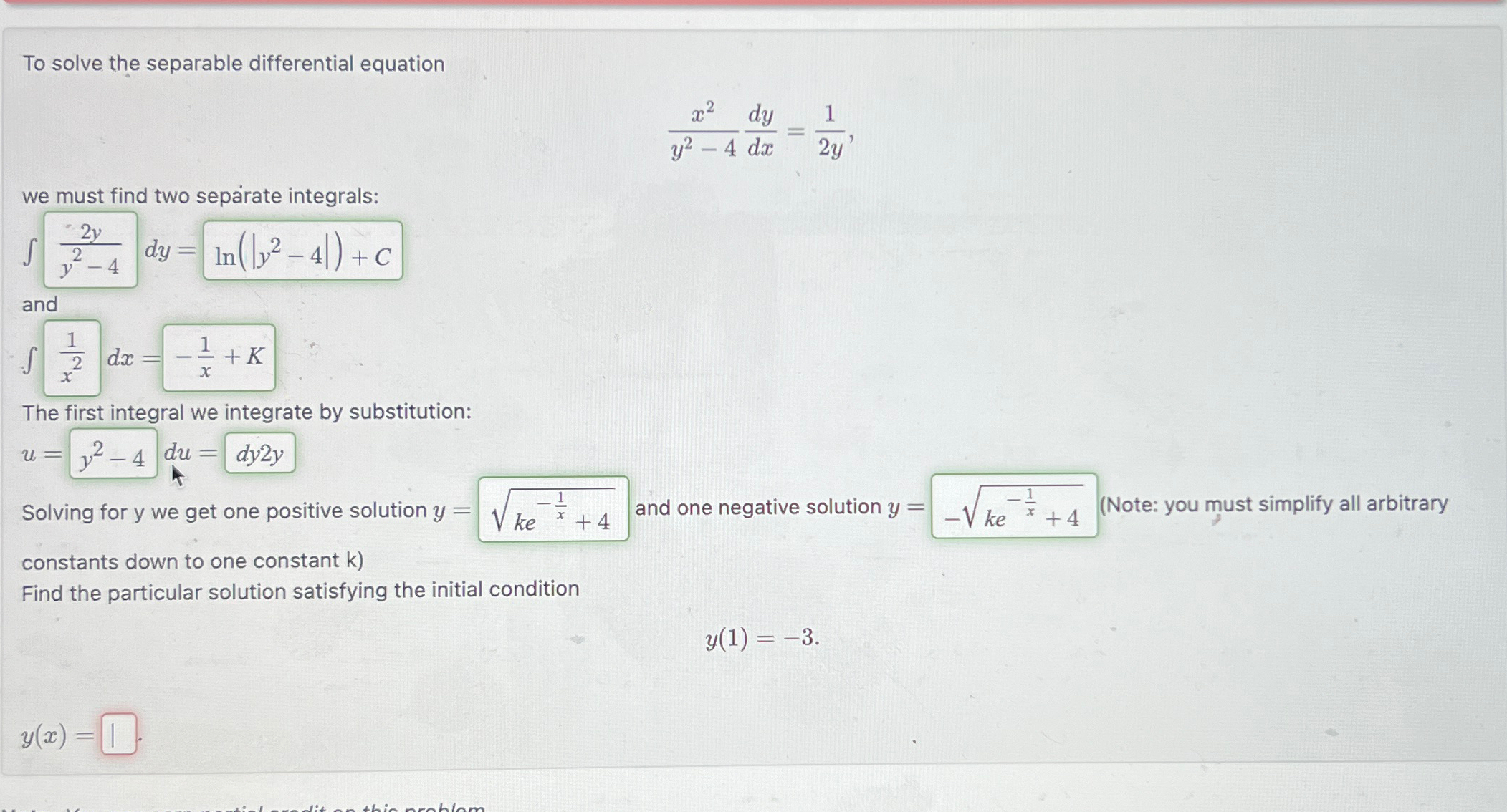 Solved To solve the separable differential | Chegg.com