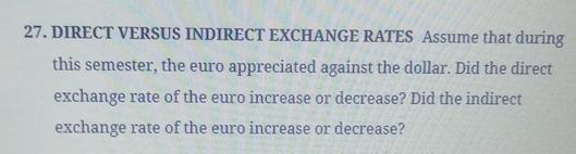 Solved DIRECT VERSUS INDIRECT EXCHANGE RATES Assume that | Chegg.com