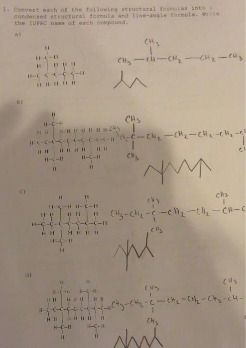Solved 1. Convert each of the following structural formulas | Chegg.com