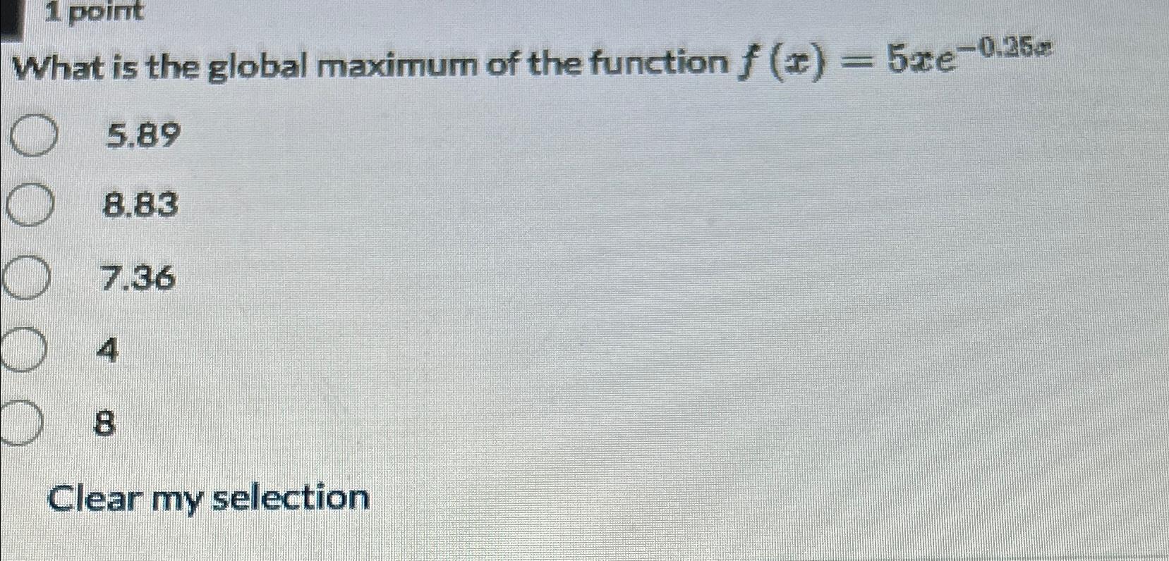 Solved 1 ﻿pointWhat is the global maximum of the function | Chegg.com