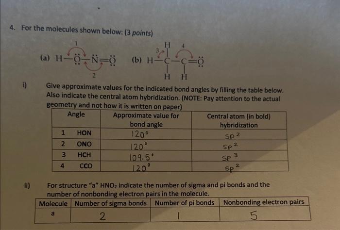 Solved 4. For the molecules shown below: ( 3 points) (a) (b) | Chegg.com