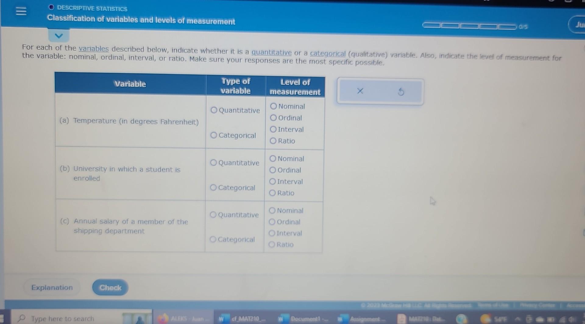 Solved For each of the variables described below, indicate | Chegg.com