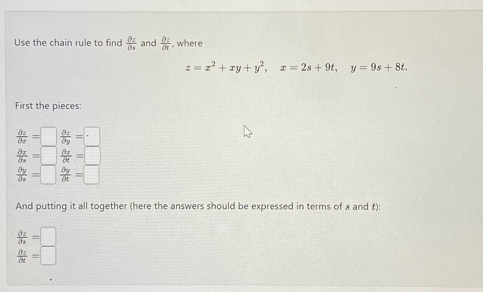Solved Use the chain rule to find delzdels ﻿and delzdelt, | Chegg.com