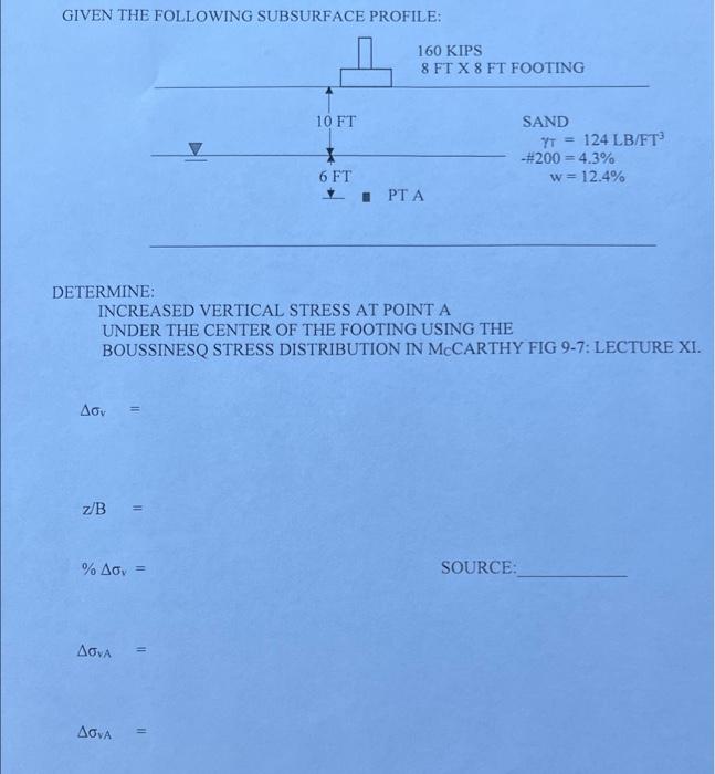 Solved GIVEN THE FOLLOWING SUBSURFACE PROFILE: DETERMINE: | Chegg.com