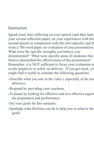 Instruction Spend some time reflecting on your speech | Chegg.com