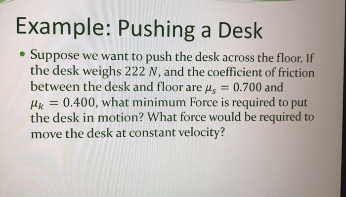 Solved Example: Pushing a Desk • Suppose we want to push the | Chegg.com
