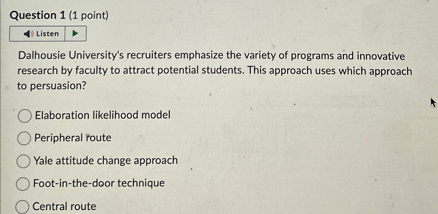 Solved Question 1 (1 ﻿point)Dalhousie University's | Chegg.com