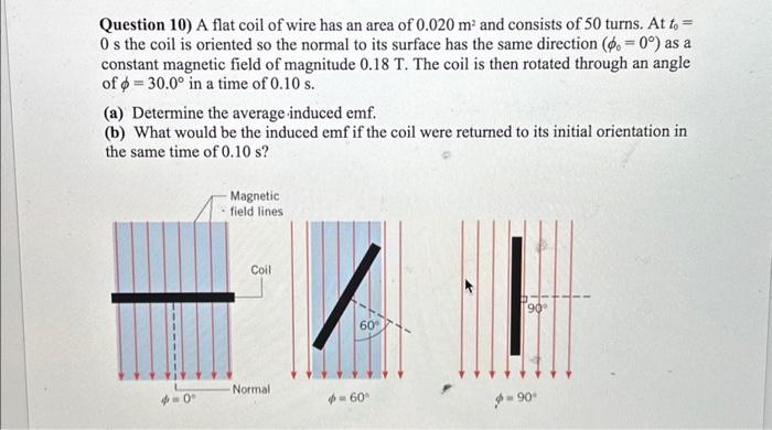 Solved Question 10) A flat coil of wire has an area of 0.020 | Chegg.com