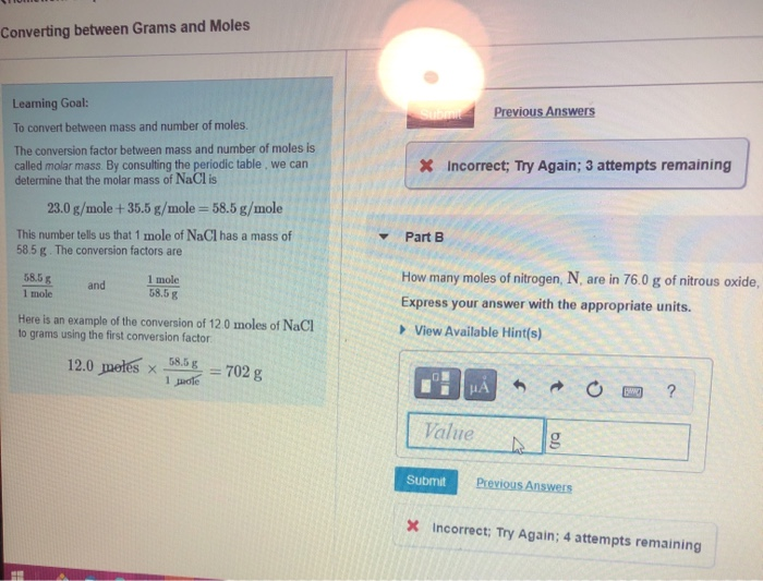 Solved Converting between Grams and Moles Part A Learning | Chegg.com