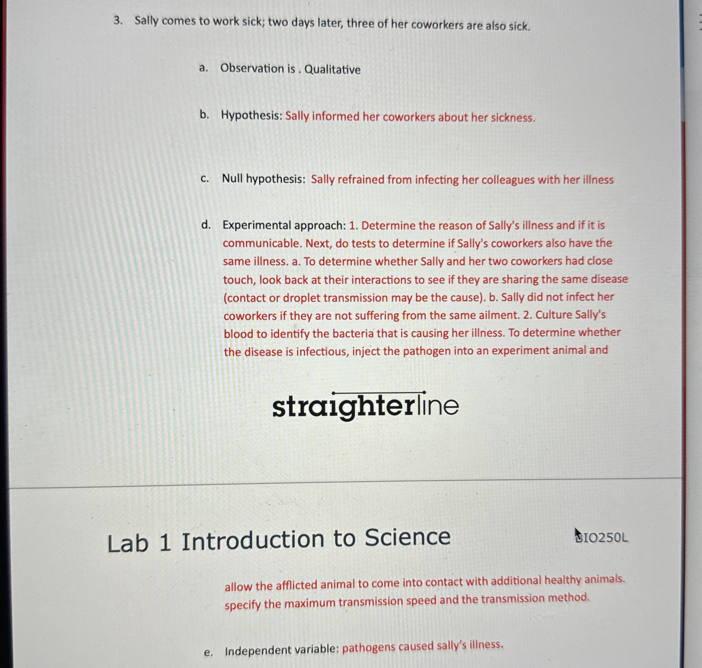 Solved Sally comes to work sick; two days later, three of | Chegg.com