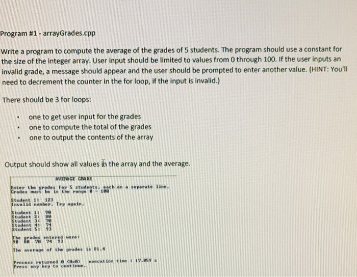 Solved Program 1 Arraygradescpp Write A Program To 0220