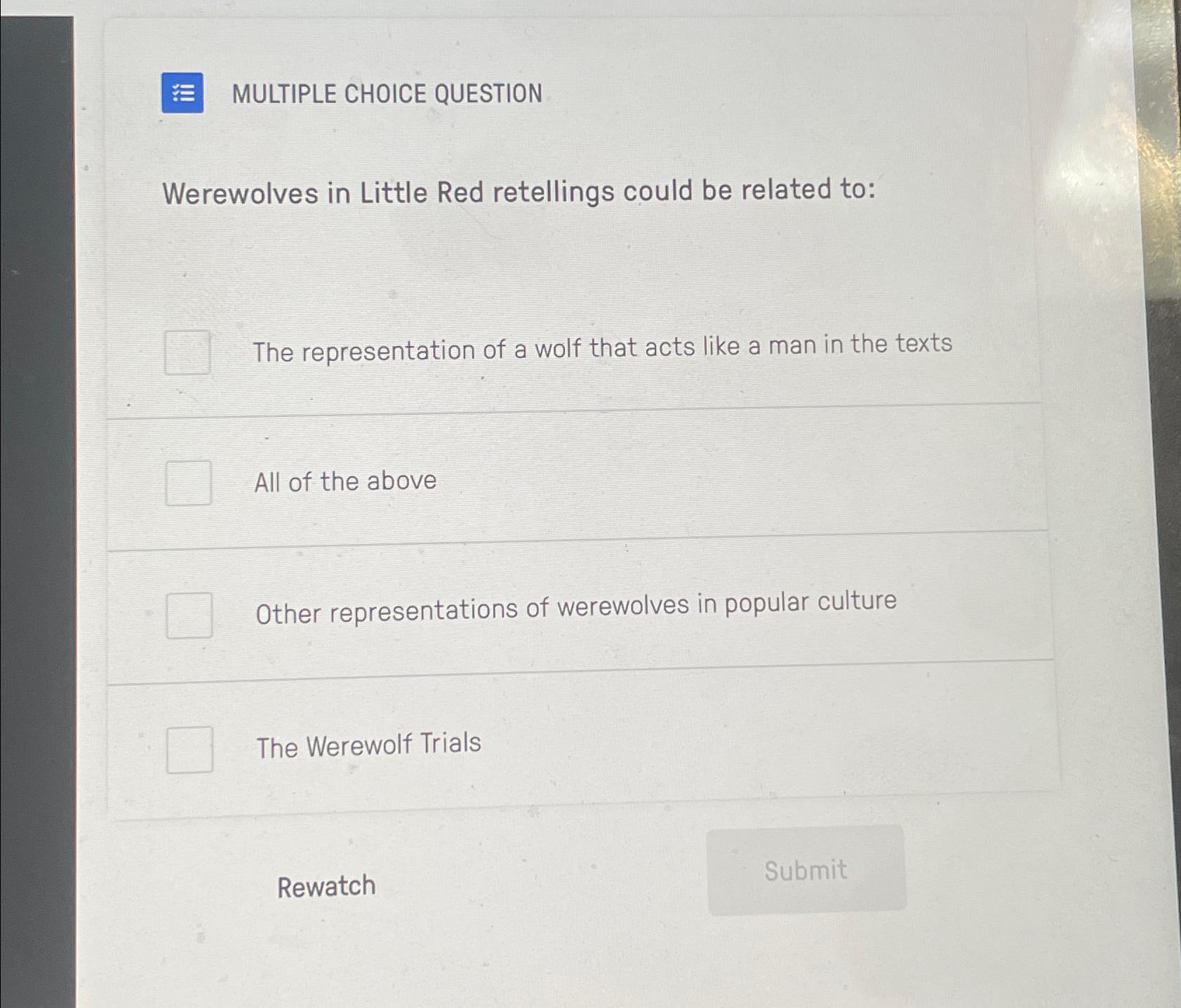 Solved 经MULTIPLE CHOICE QUESTIONWerewolves in Little Red | Chegg.com