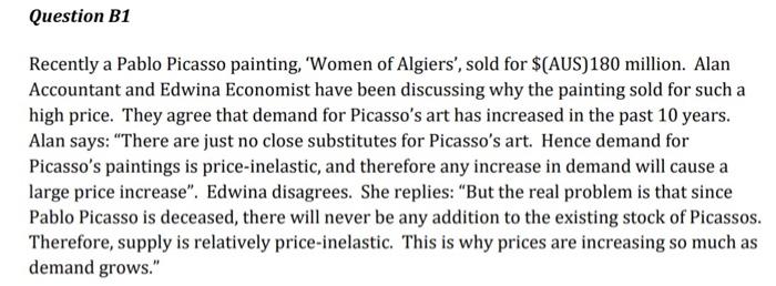 Solved Question B1 Recently a Pablo Picasso painting, 'Women | Chegg.com