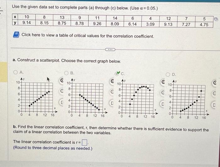 Solved Use the given data set to complete parts (a) through | Chegg.com