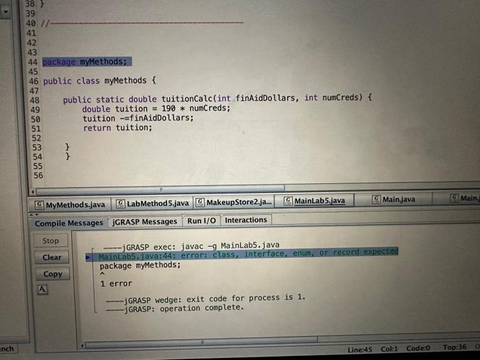 Solved package myMethods: 45 46 public class myMethods \{ 47 | Chegg.com Solved package myMethods: 45 46 public class myMethods \{ 47 | Chegg.com