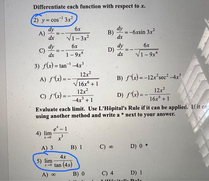 Solved Differentiate each function with respect to x. 2) | Chegg.com