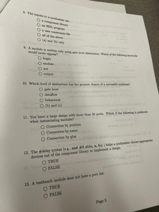 Solved 8. The inputs to a synthosizer ate a component | Chegg.com