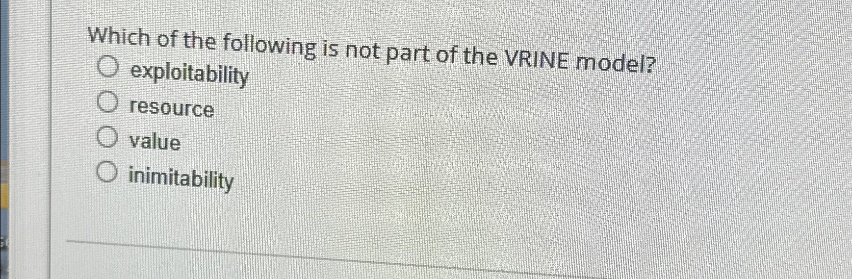 Solved Which of the following is not part of the VRINE | Chegg.com
