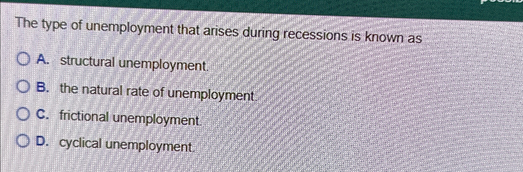 Solved The type of unemployment that arises during | Chegg.com