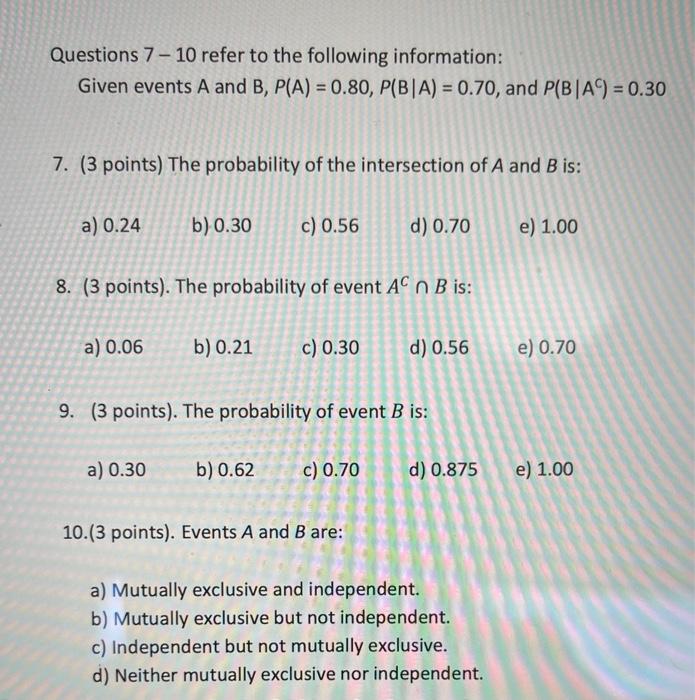 Solved Questions 7−10 Refer To The Following Information: 
