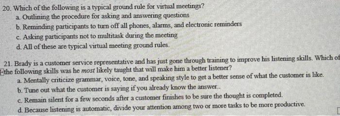 Solved 20. Which of the following is a typical ground rule | Chegg.com