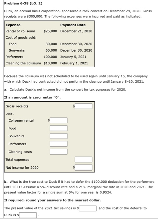 Solved Problem 6-38 (LO. 2) Duck, an accrual basis | Chegg.com