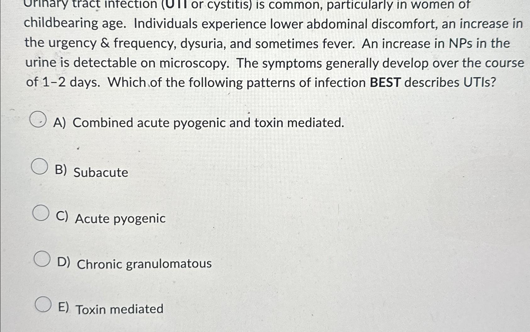 Solved Urinary tract infection (UII or cystitis) ﻿is common, | Chegg.com