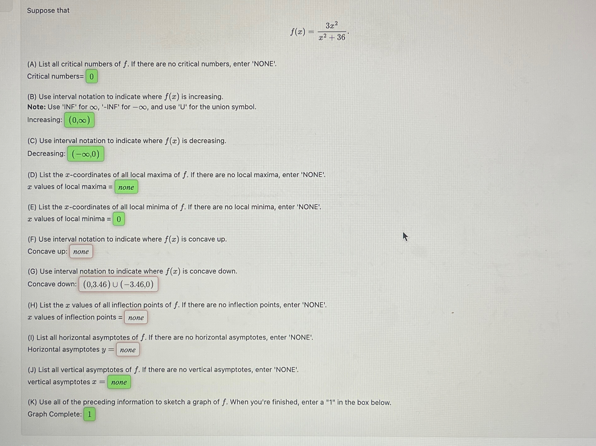 Solved Suppose thatf(x)=3x2x2+36(A) ﻿List all critical | Chegg.com