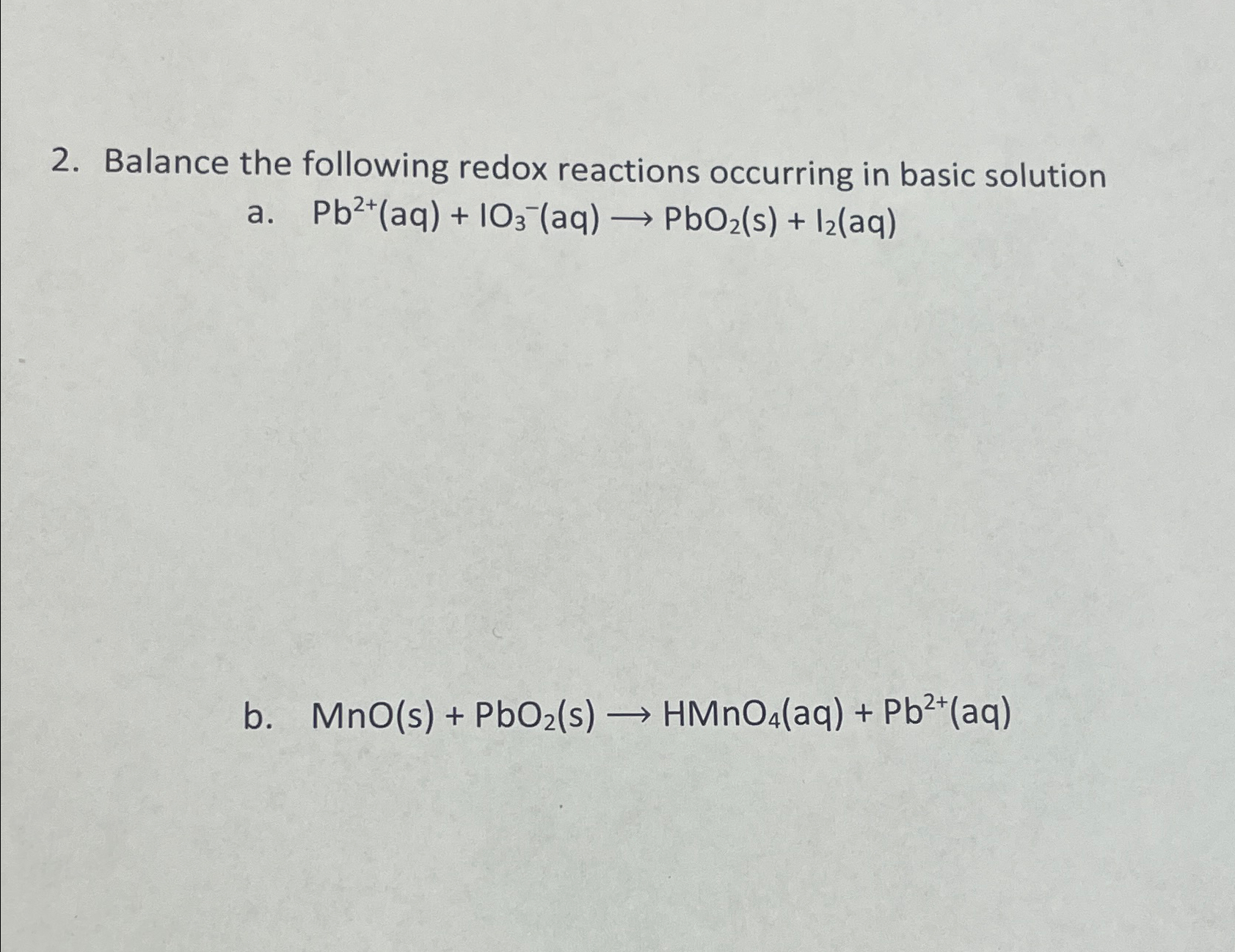 Solved Balance the following redox reactions occurring in | Chegg.com